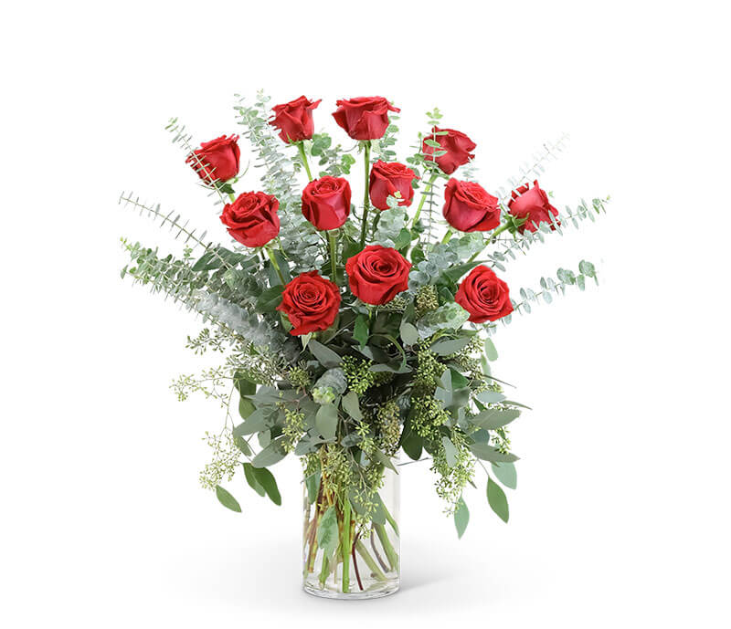 Red Roses with Eucalyptus Foliage (12) :: Quality Flowers, Fort Smith AR